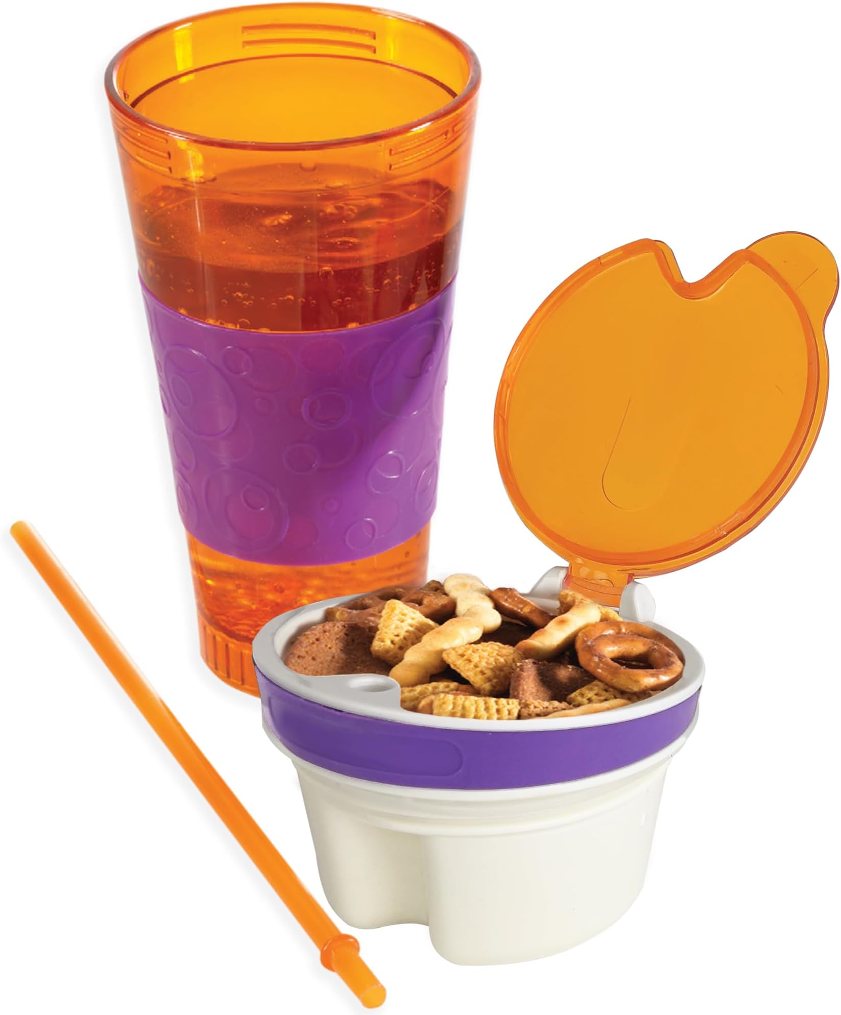 Amazon.com: Snackeez Travel Snack & Drink Cup with Straw, Pink, Large ...