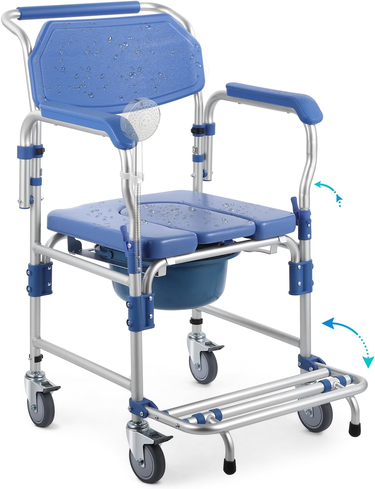 Amazon.com: Bedside Commode Wheelchair with Drop Arms & Lockable ...