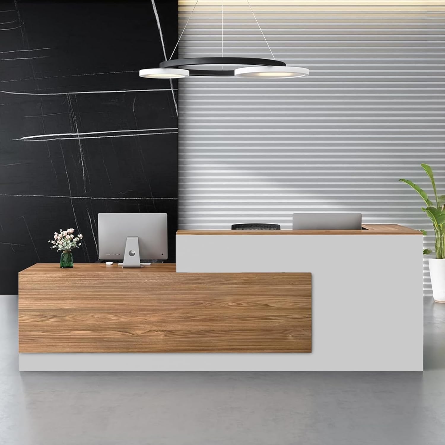 Amazon.com: Modern Reception Desk,L-Shaped Large Wooden Commercial ...