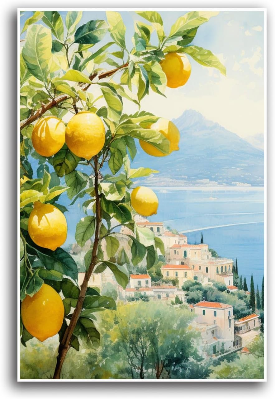 Amazon.com: OXPUMSBE Amalfi Coast Lemon Tree Poster Watercolor Italian ...