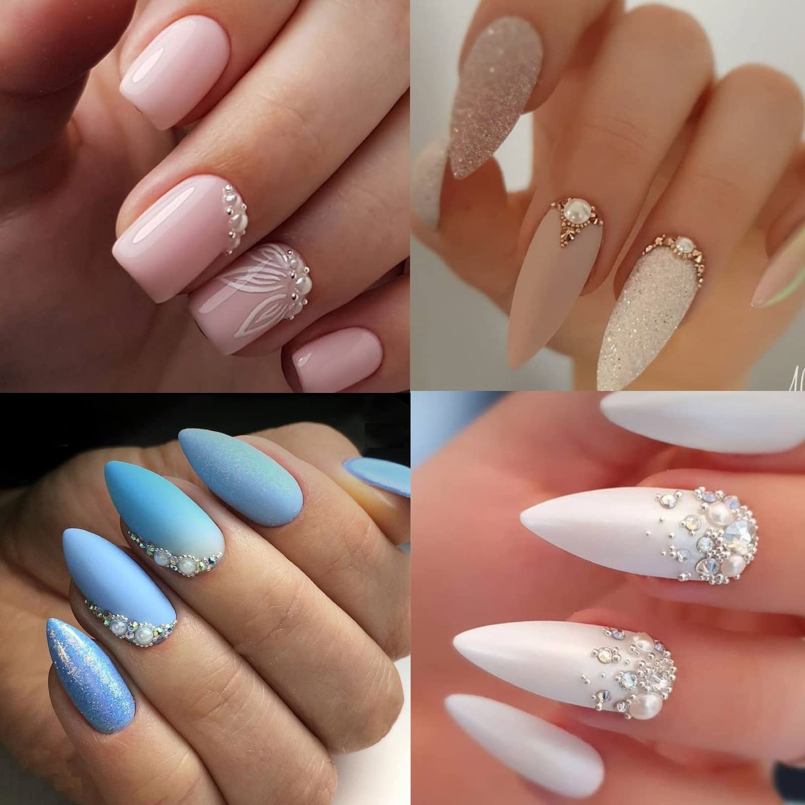 Simple Acrylic Nail Designs With Rhinestones
