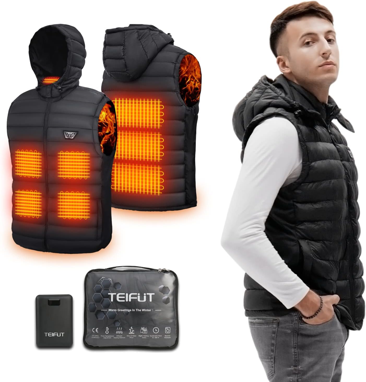 TEIFUT Heated Vest, Heated Vest for Men and Women with 14400mah battery ...