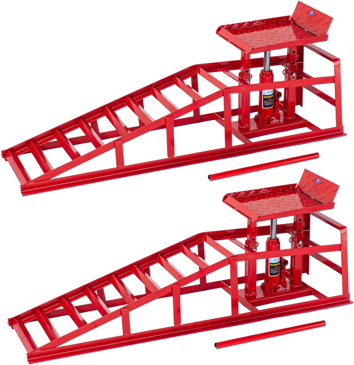AIM Tools 2 Pack Steel Car Ramps with Hydraulic Jack, 5 Ton Loading ...
