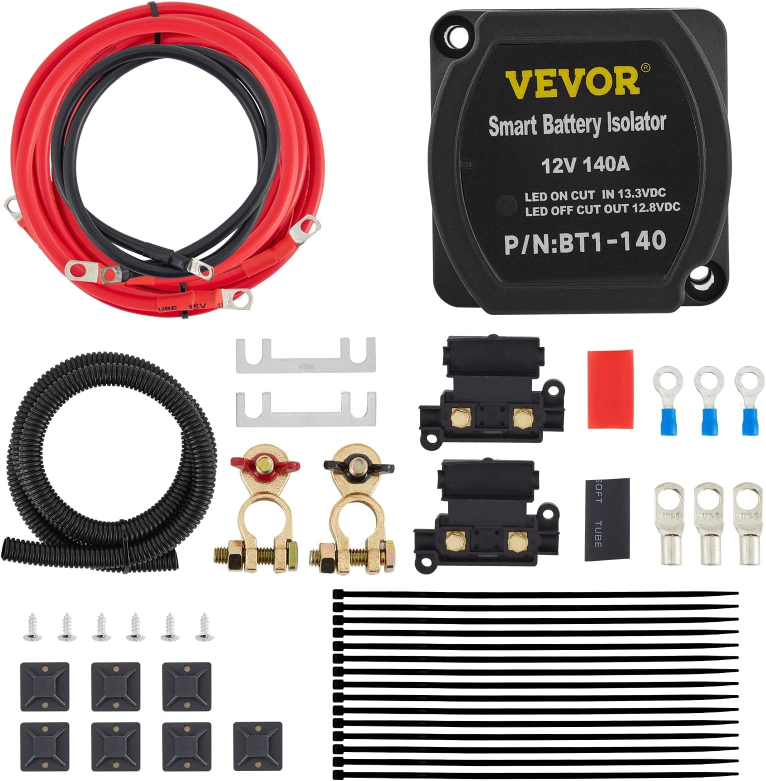 VEVOR Split Charge Relay Kit, 6mtr 12V, Automatic Dual Battery Isolator ...