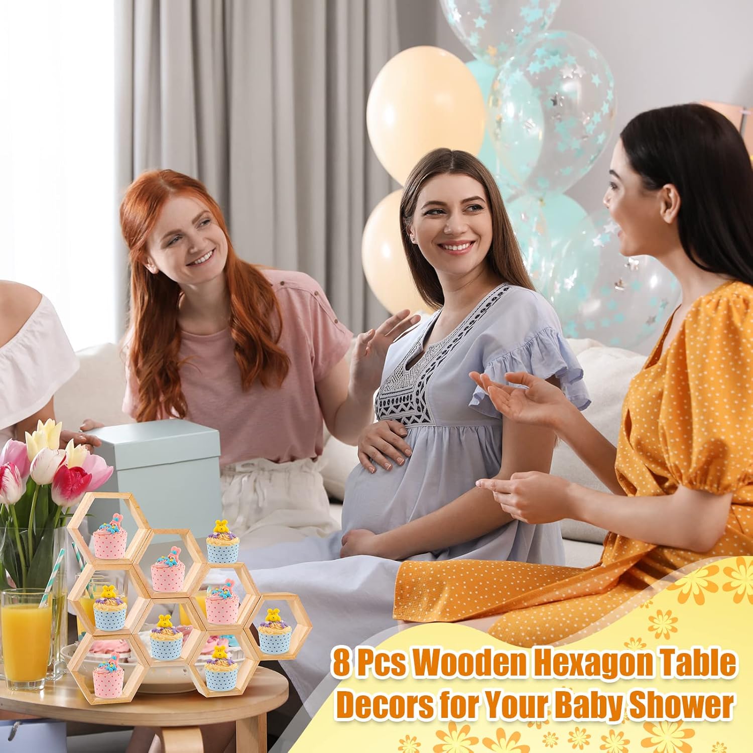 Kigley 8 piezas de mini panales de panal, soporte hexagonal de madera para pasteles, letrero ...