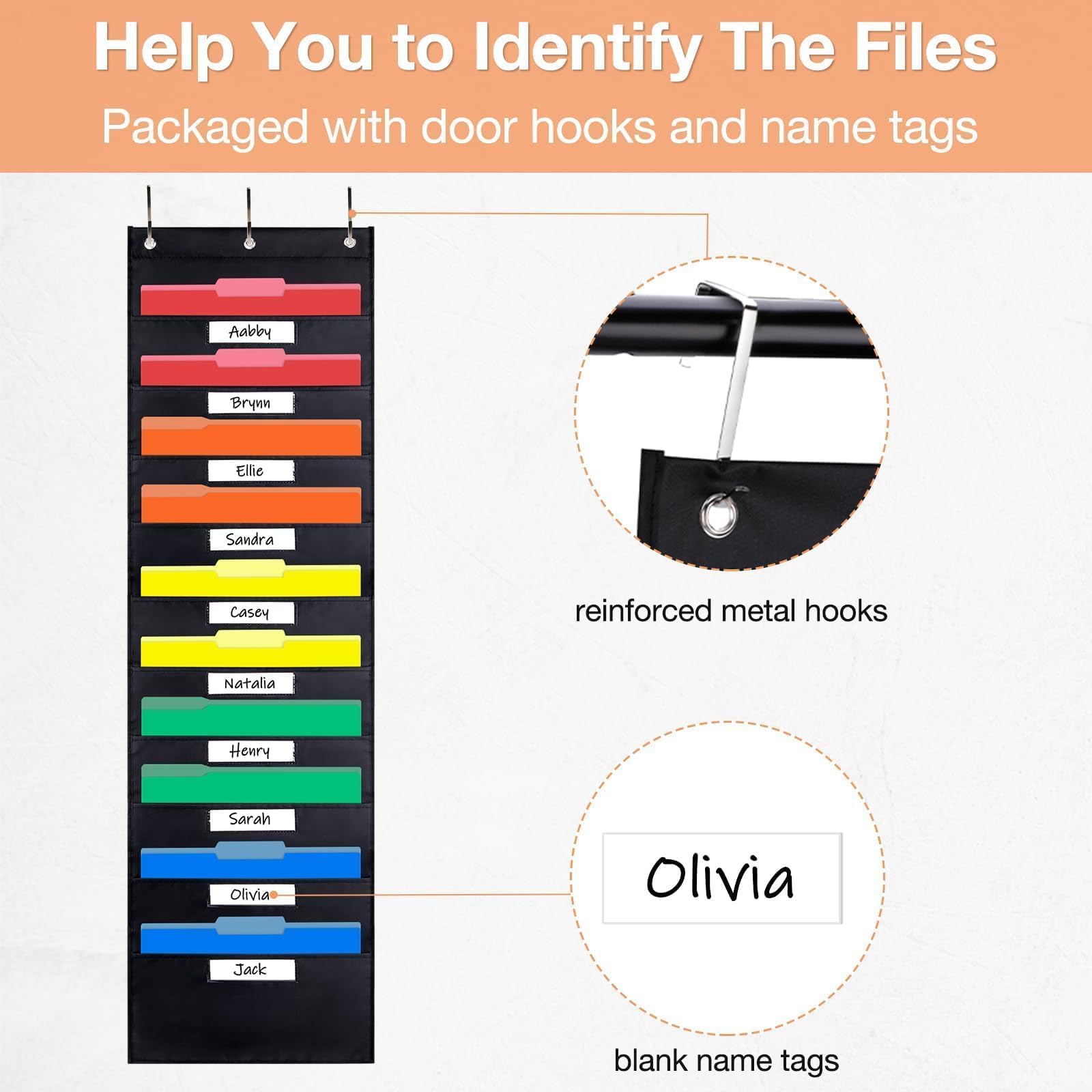Hanging Pocket Organizer Hanging Wall File Organizer Black Pocket Chart ...