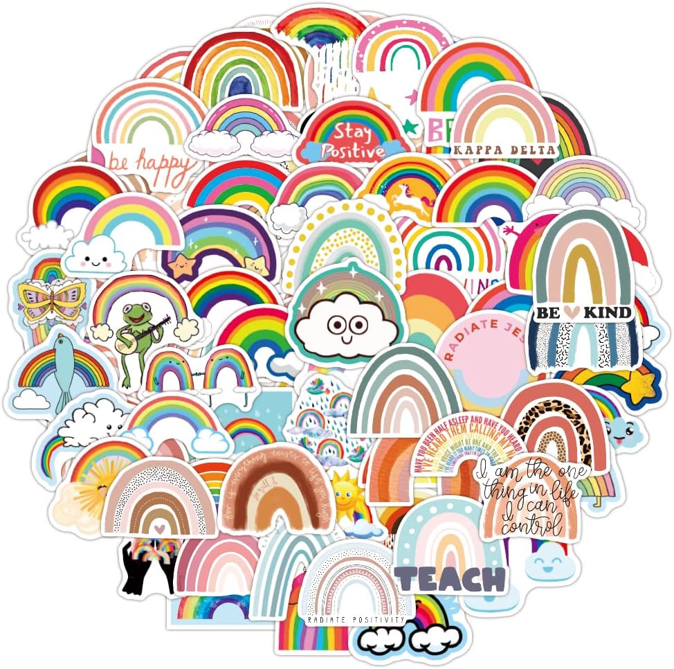 Amazon.com: Tang Cai 100 Pcs Cute Aesthetic Rainbow Stickers Packs ...