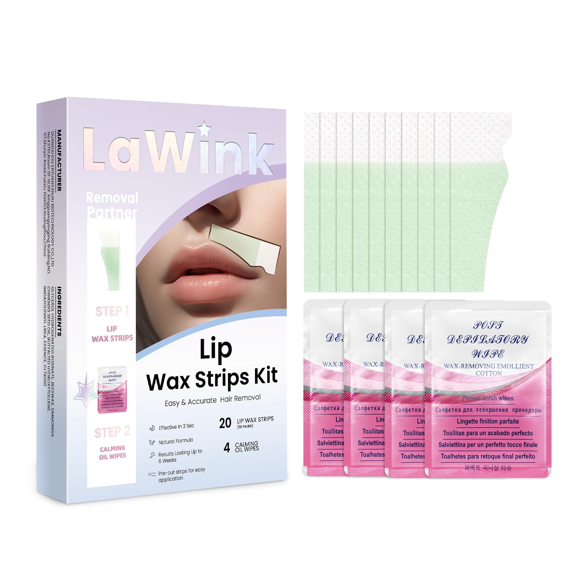 LaWink Lip upper Wax Strips Kit Facial Wax Strips Mouth hair removal 24 ...