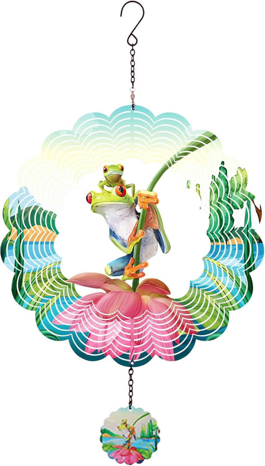 Amazon.com: Weibefee Lotus Frog Wind Spinners,Hanging Decor Outdoor ...