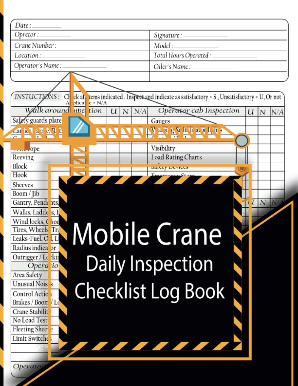 Mobile Crane Daily Inspection Checklist Log Book 120 Pages Crane ...
