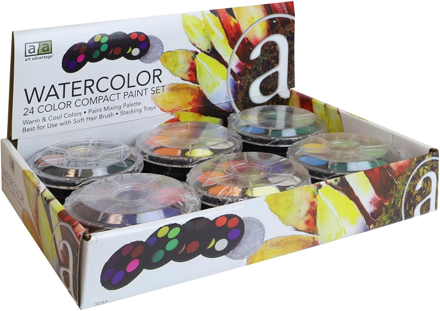 Amazon.com: Art Advantage Paint Set Watercolor Compact 24 Color POP 6pc ...