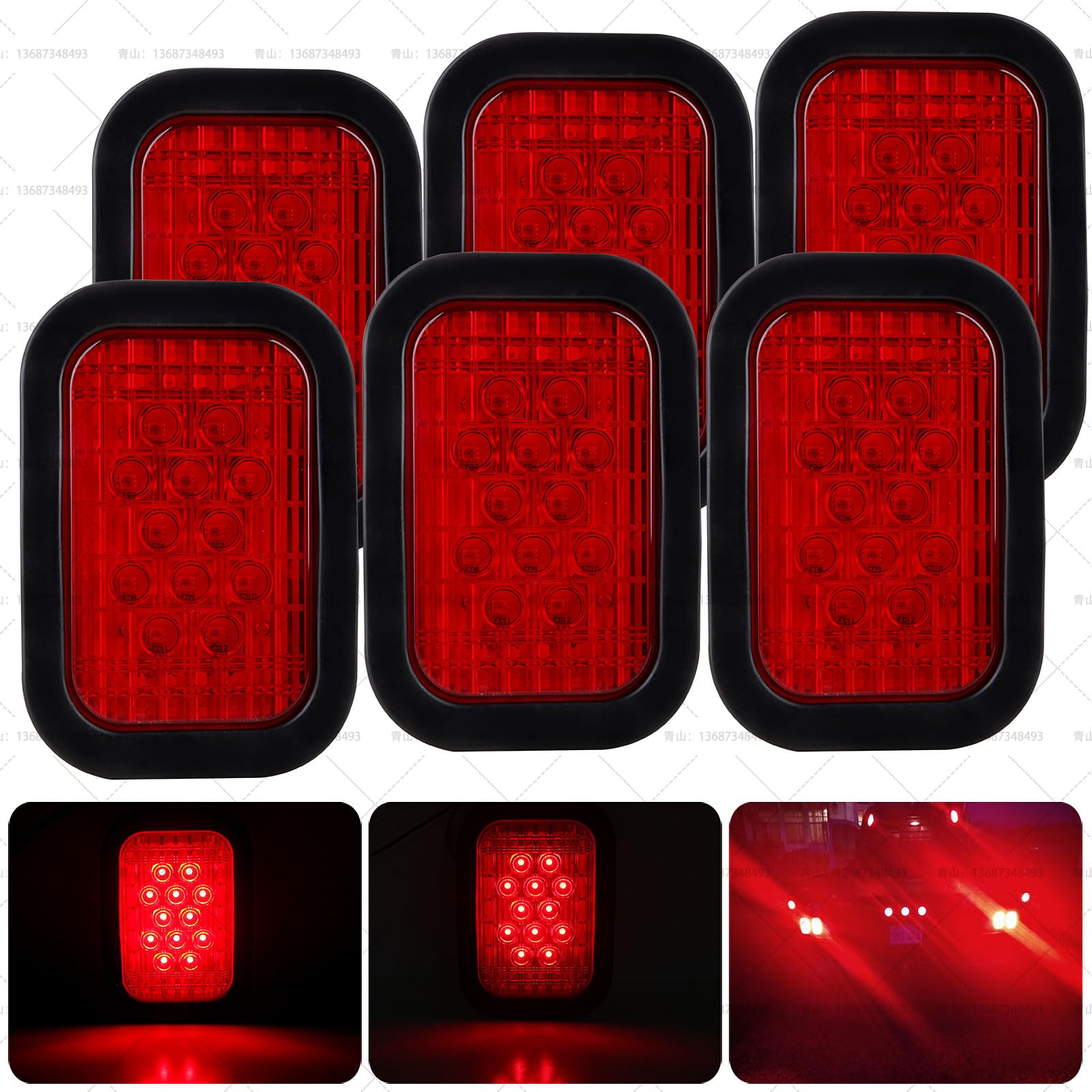 Amazon.com: Konrali 6Pcs Red 5" x 3" Rectangular LED Trailer Tail Light ...
