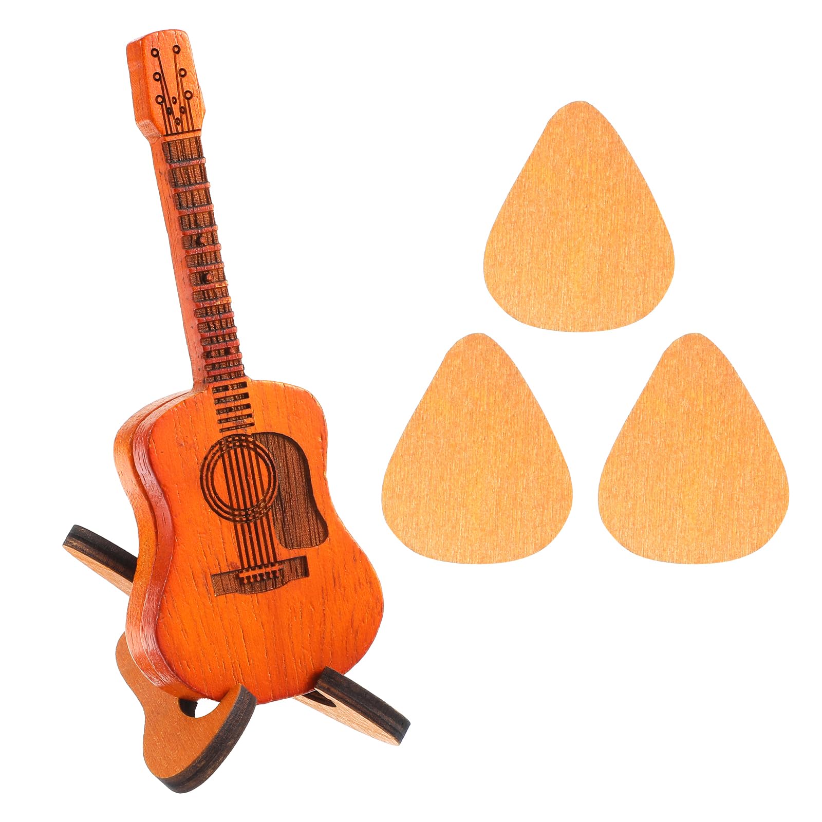 Wooden Guitar Pick Box with Stand 3 Pcs Wooden Guitar Picks Musician ...