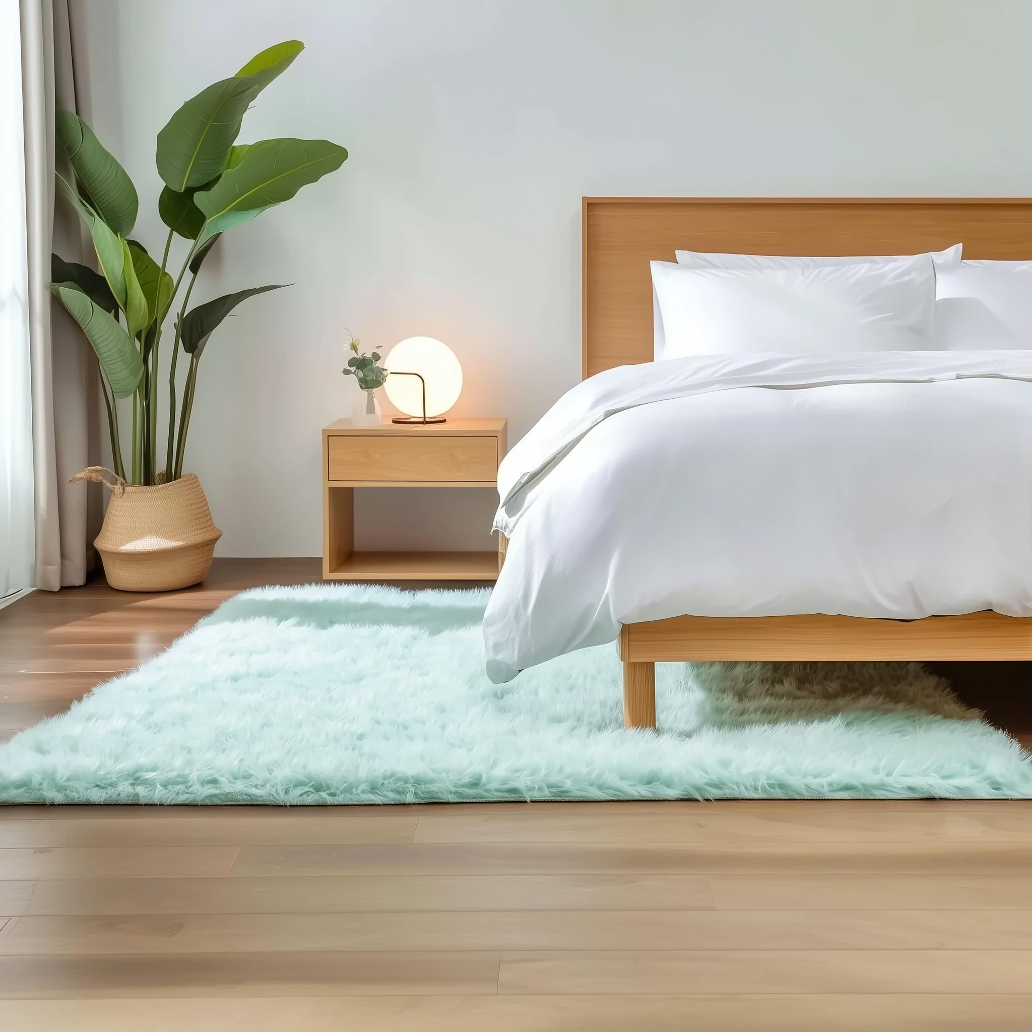 Amazon.com: 6 x 9 ft Fluffy Mint Green Rug – Large Faux Fur Area Rug ...