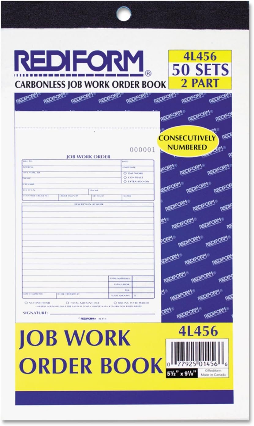 REDIFORM Libro de órdenes de trabajo de trabajo, 5 12 x 9 18, dos ...