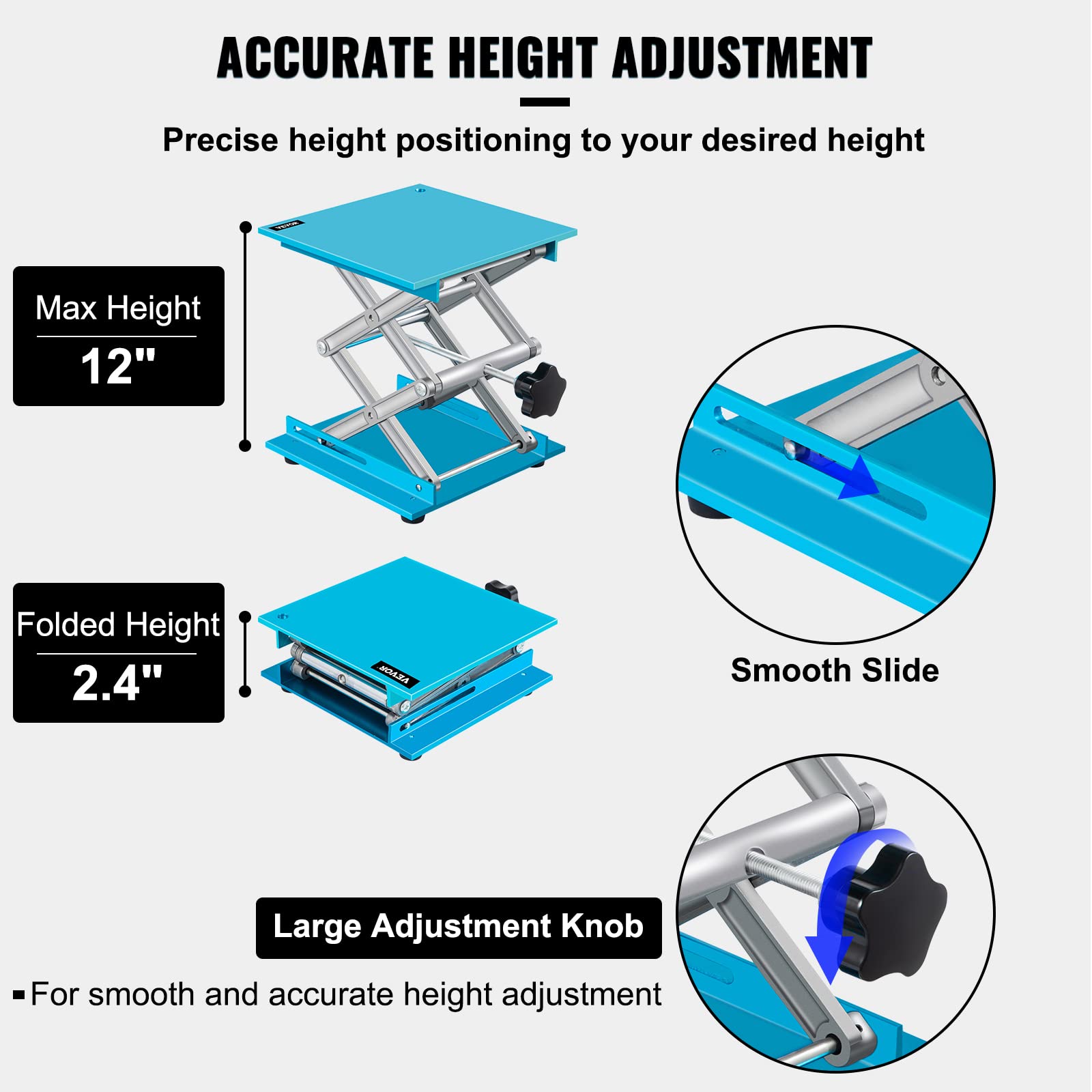 VEVOR Lab Jack Stand, 8" x 8" Aluminum Oxide Lab Lift Jack with 2.4"-12 ...