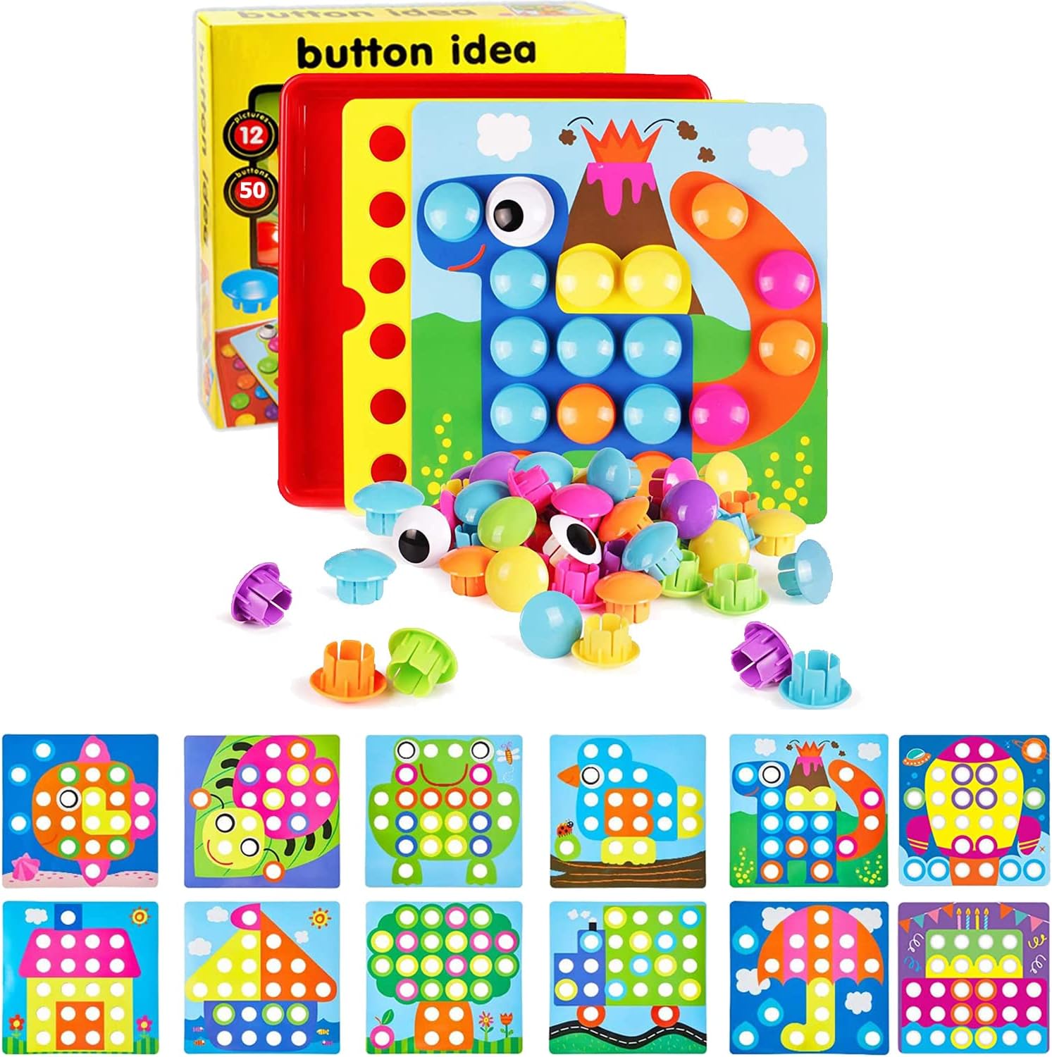 Button Art Toys for Toddlers, Color Matching Mosaic Pegboard Early ...