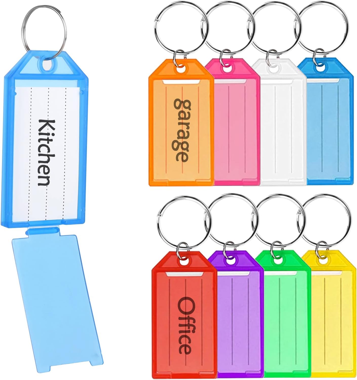 50 Pack Key Tags with Labels - 5 Colours, Plastic Box with Extra Paper ...