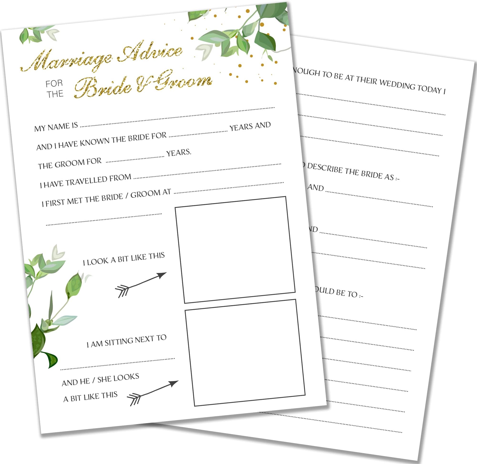 Wedding Advice Cards For The Bride & Groom - 10 Pack *** NO ENVELOPES ...