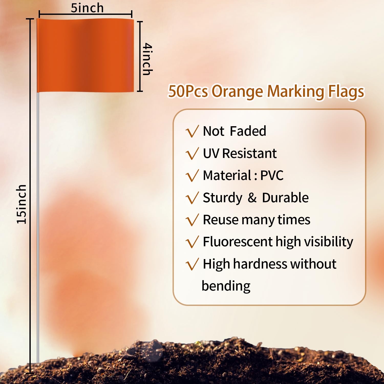 Snapklik.com : Zozen 50Pack Marking Flags, Orange Yard Flags 15x4x5 ...