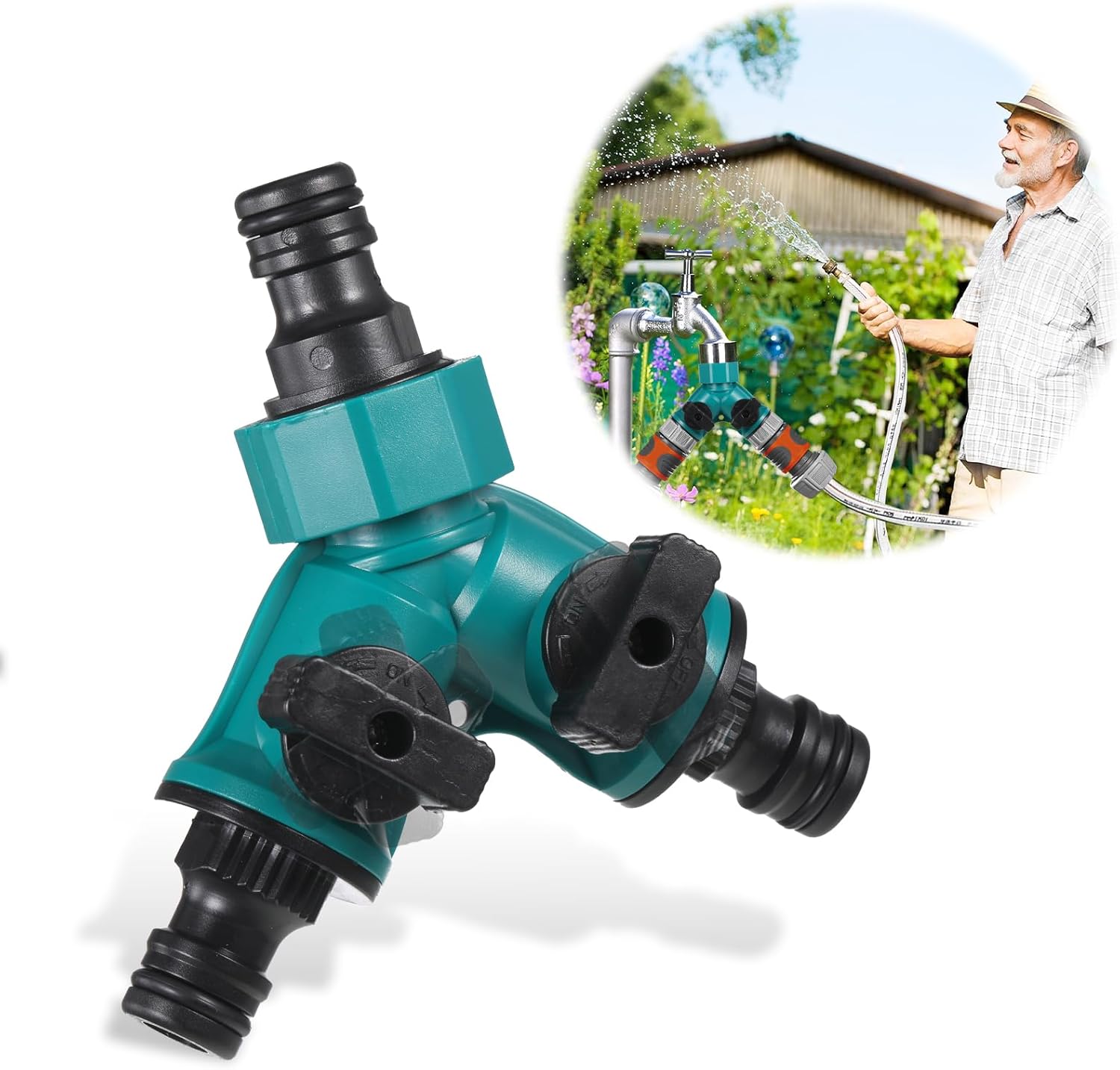 2 Way Hose Pipe Connector, Garden Hose Splitter Tap Splitter Y-Splitter ...