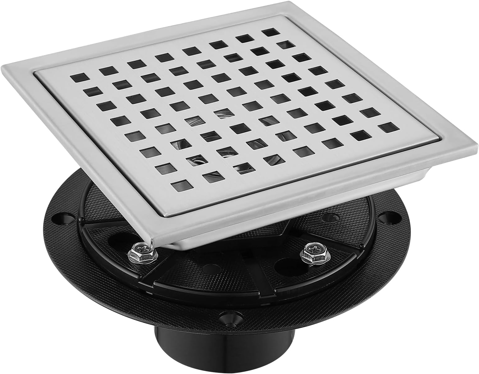 Nuvium 6" Square Floor Shower Drain, Silver 304 Stainless Steel Shower ...