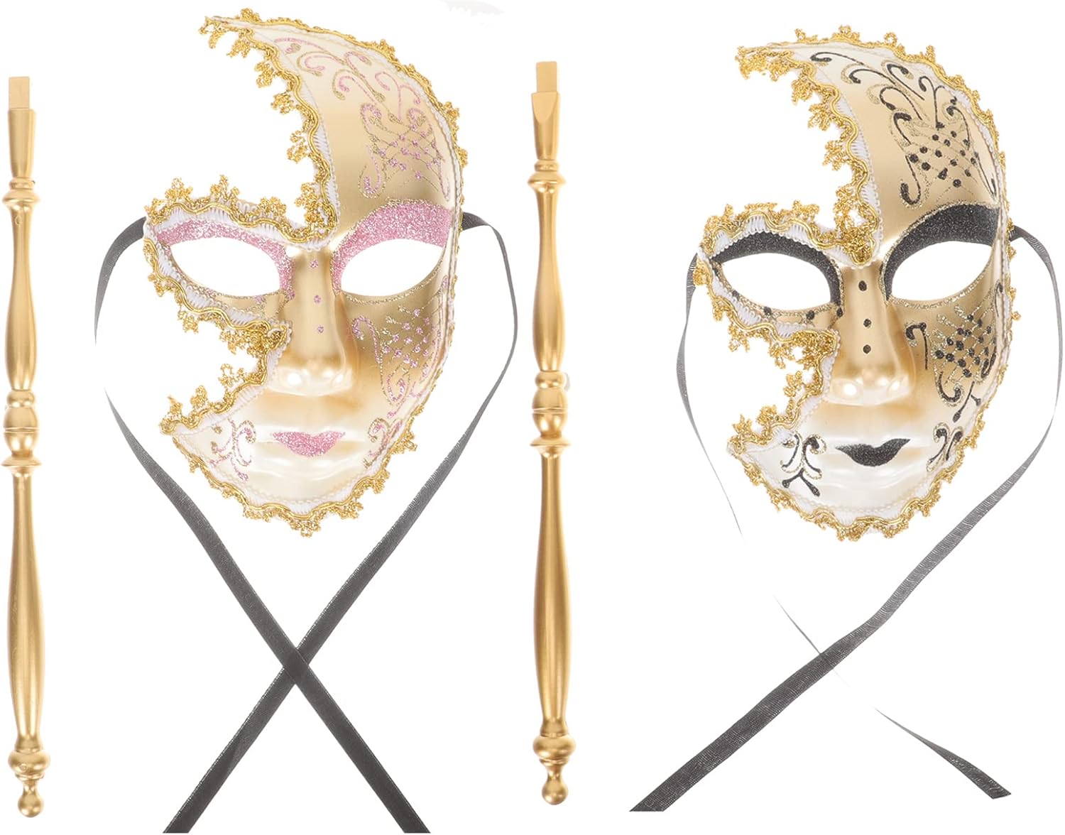 Amazon.com: LUOZZY 2 PCS Masquerade Mask with Holding Stick Venetian ...
