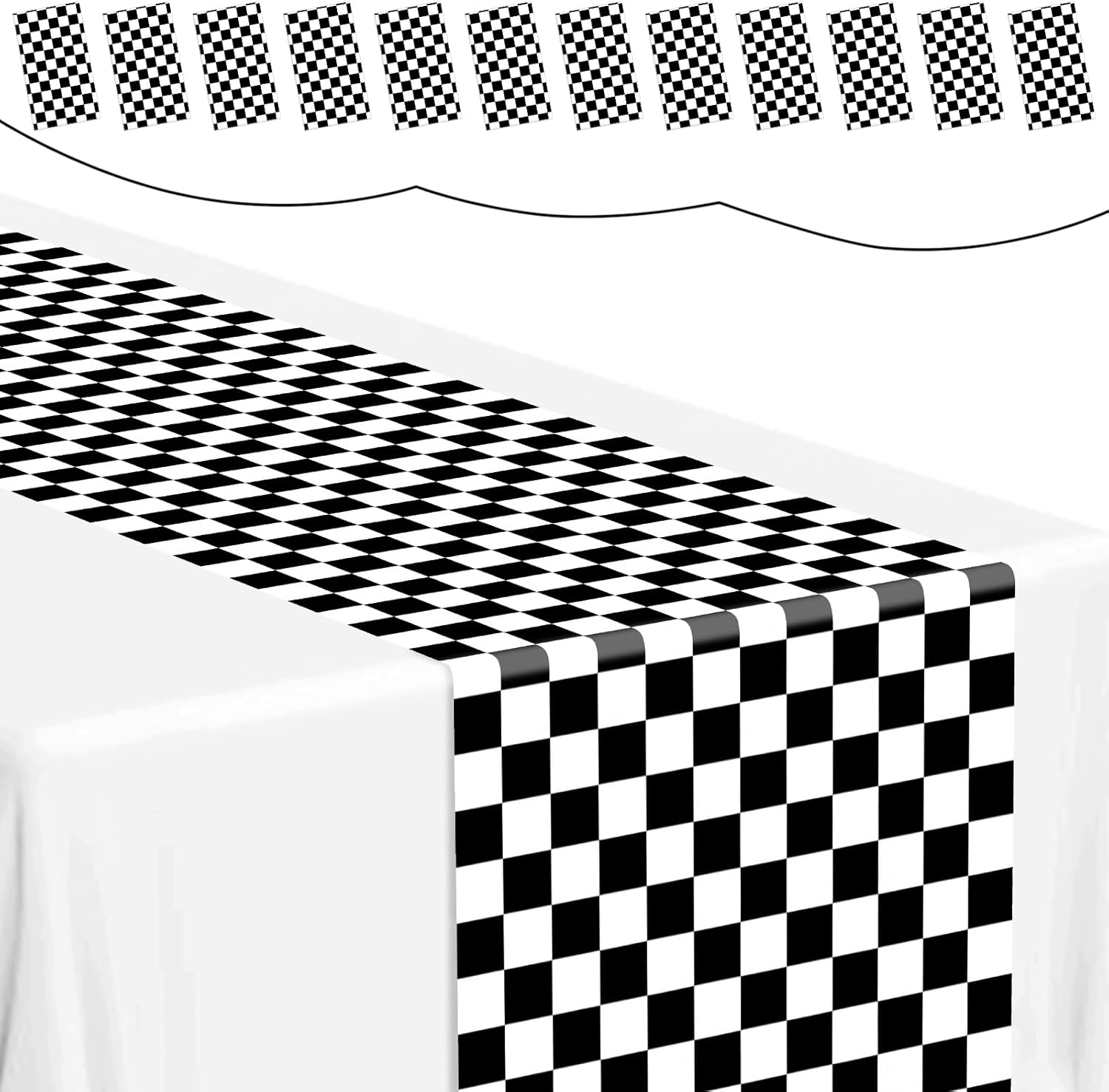 Amazon.com: Mwellewm 12 Pcs Checkered Table Runner 14x108 Inch Plastic ...