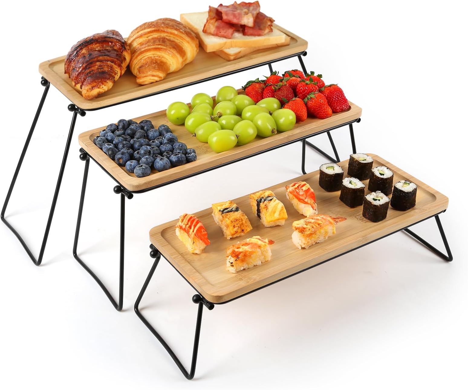Amazon.com: Gocess Tiered Serving Tray Bamboo,3 Tier Serving Tray Set ...