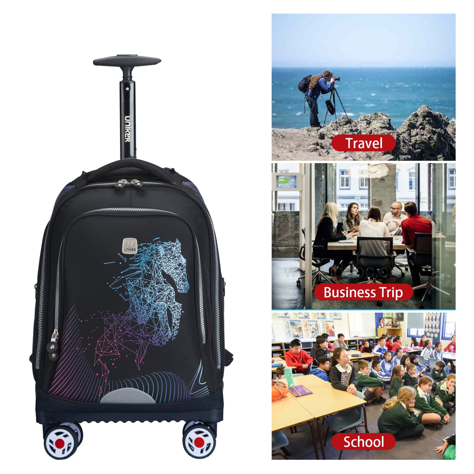 UNIKER Rolling Backpack with Wheels for Travel, Carry-On Spinner ...