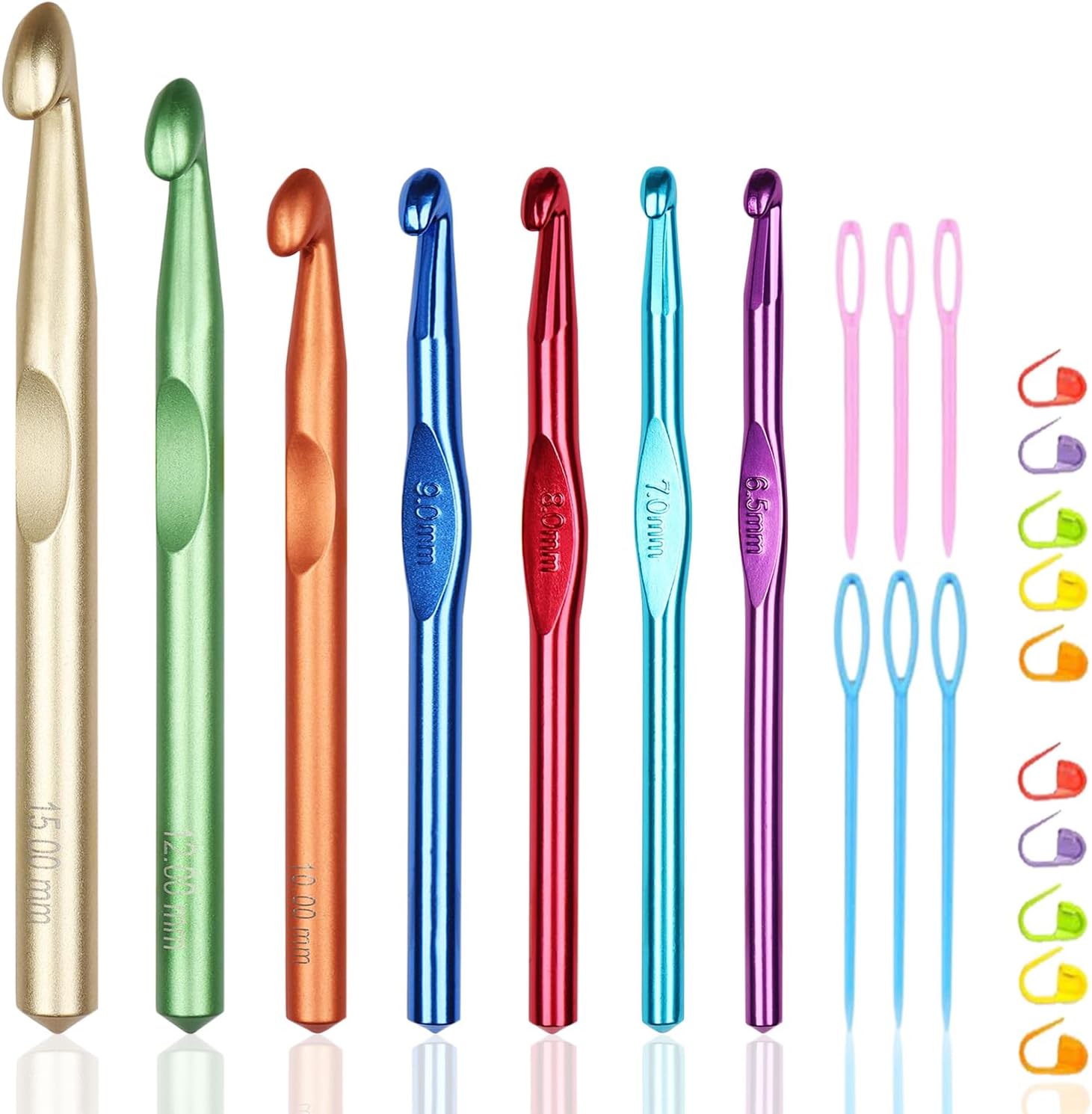Amazon.com: HEYLEAYAR Large Aluminum Crochet Hooks Set, 7 Size 15mm ...