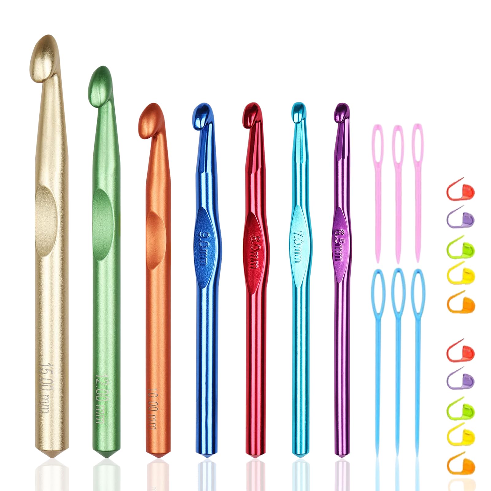 Amazon.com: HEYLEAYAR Large Aluminum Crochet Hooks Set, 7 Size 15mm ...
