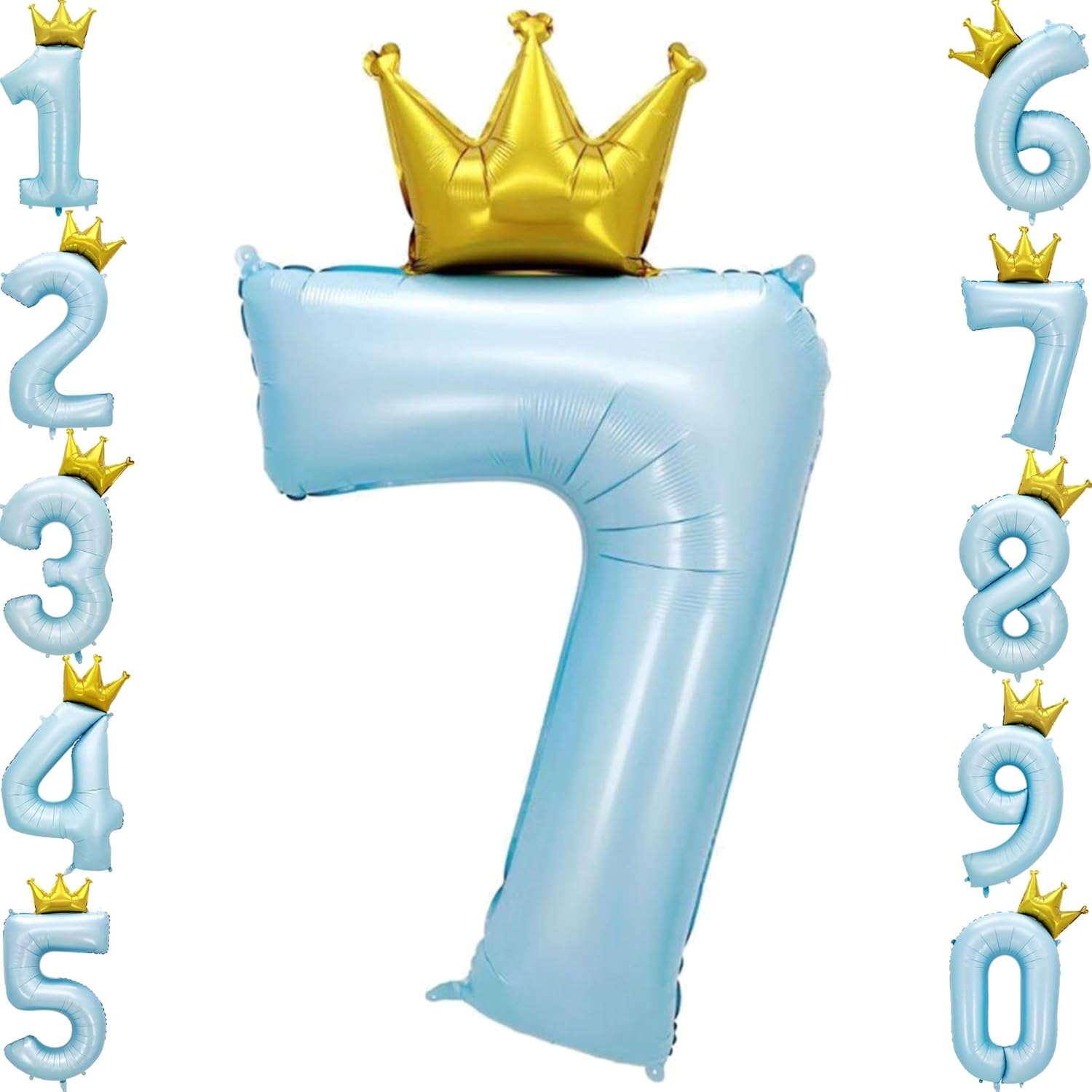 Amazon.com: MGJSRNH Giant Pale Blue 7 Number Crown Balloons 40 Inch ...
