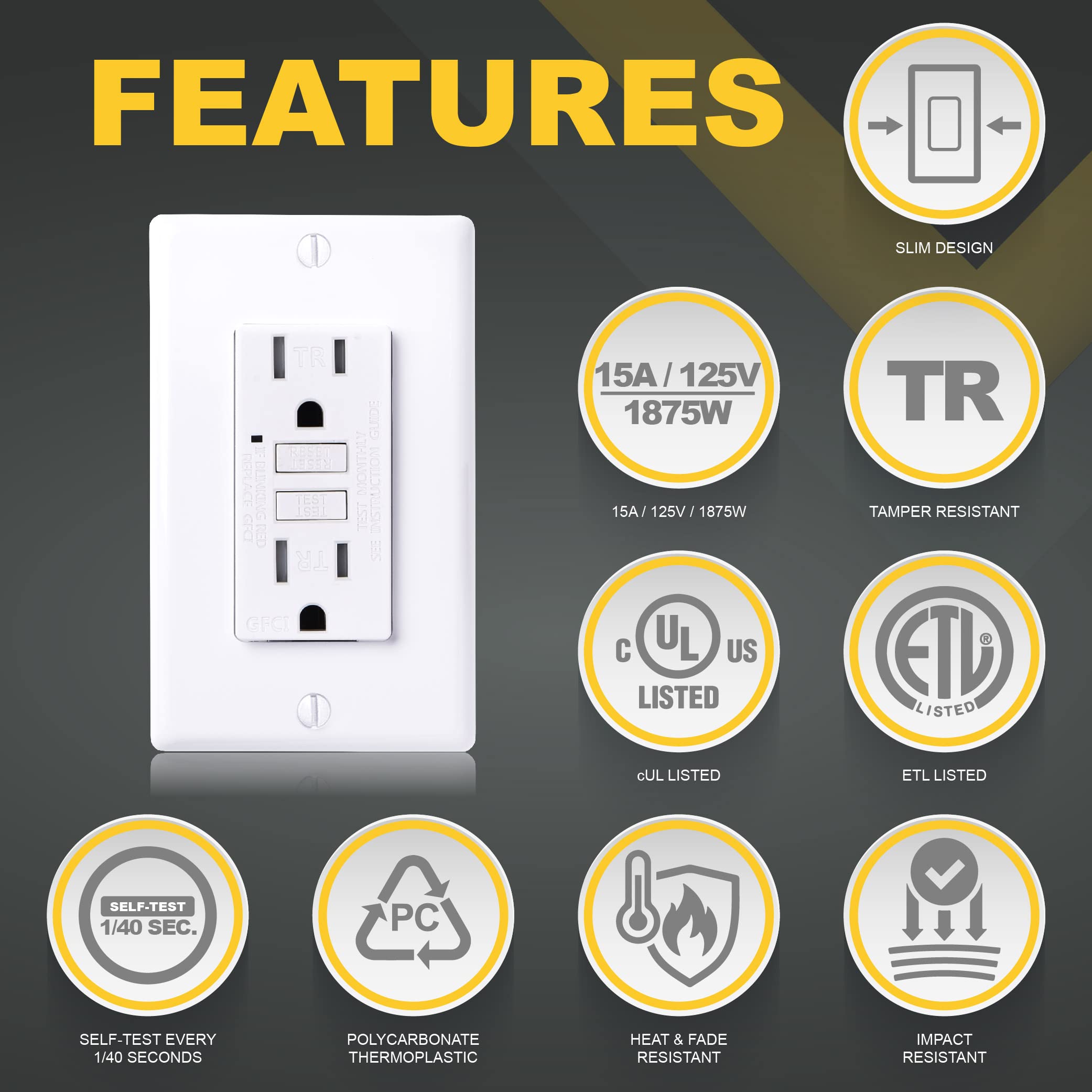 Snapklik.com : Faith 15 Amp GFCI Outlet, ETL Listed, Tamper-Resistant ...