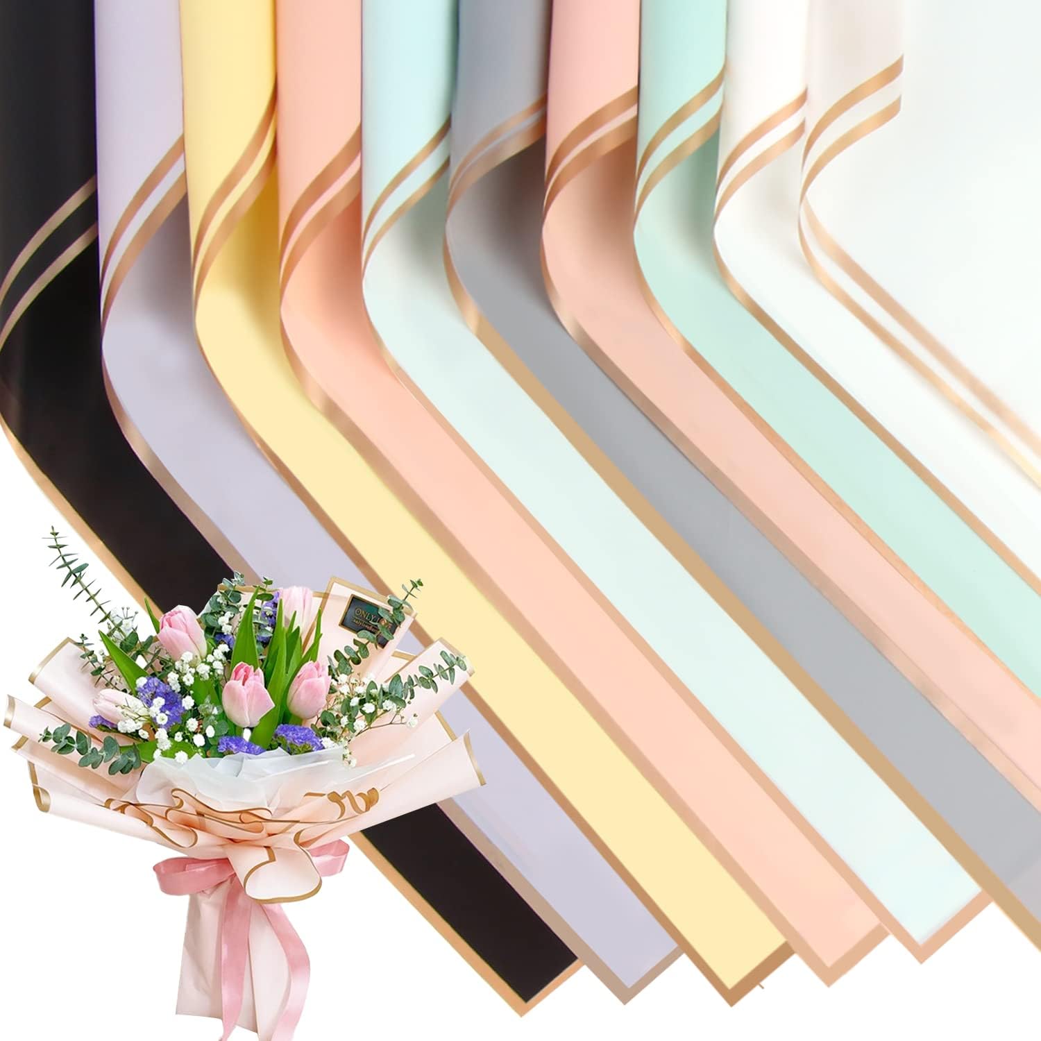 CCINEE Waterproof Flower Wrapping Paper with Gold Trim
