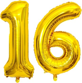 Amazon.com: Large Gold 16 Number Balloons, 40 Inch Jumbo Number 16 ...