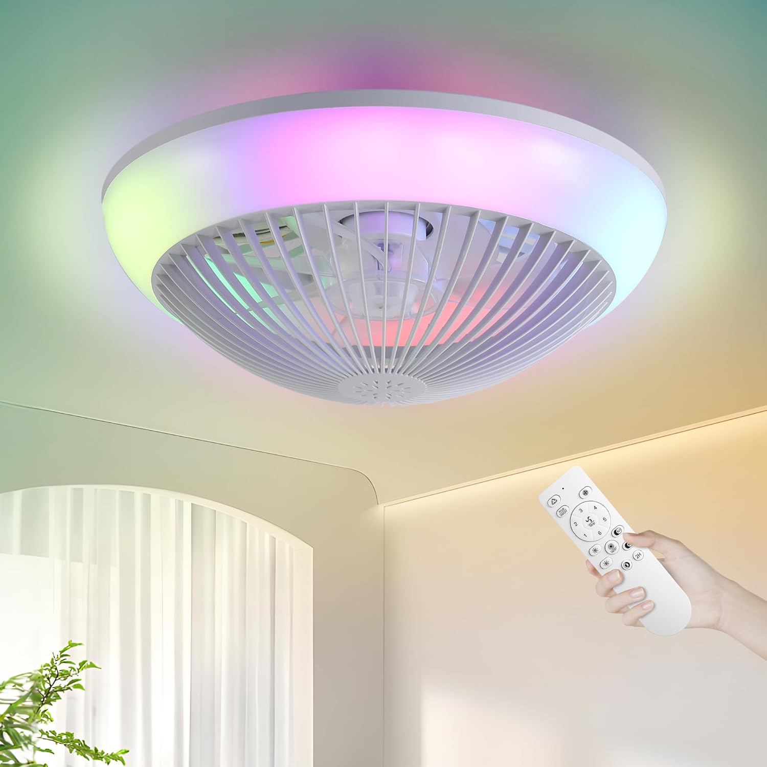 Amazon.com: Sunny Hawaii Modern RGB Ceiling Fans with Lights and Remote ...