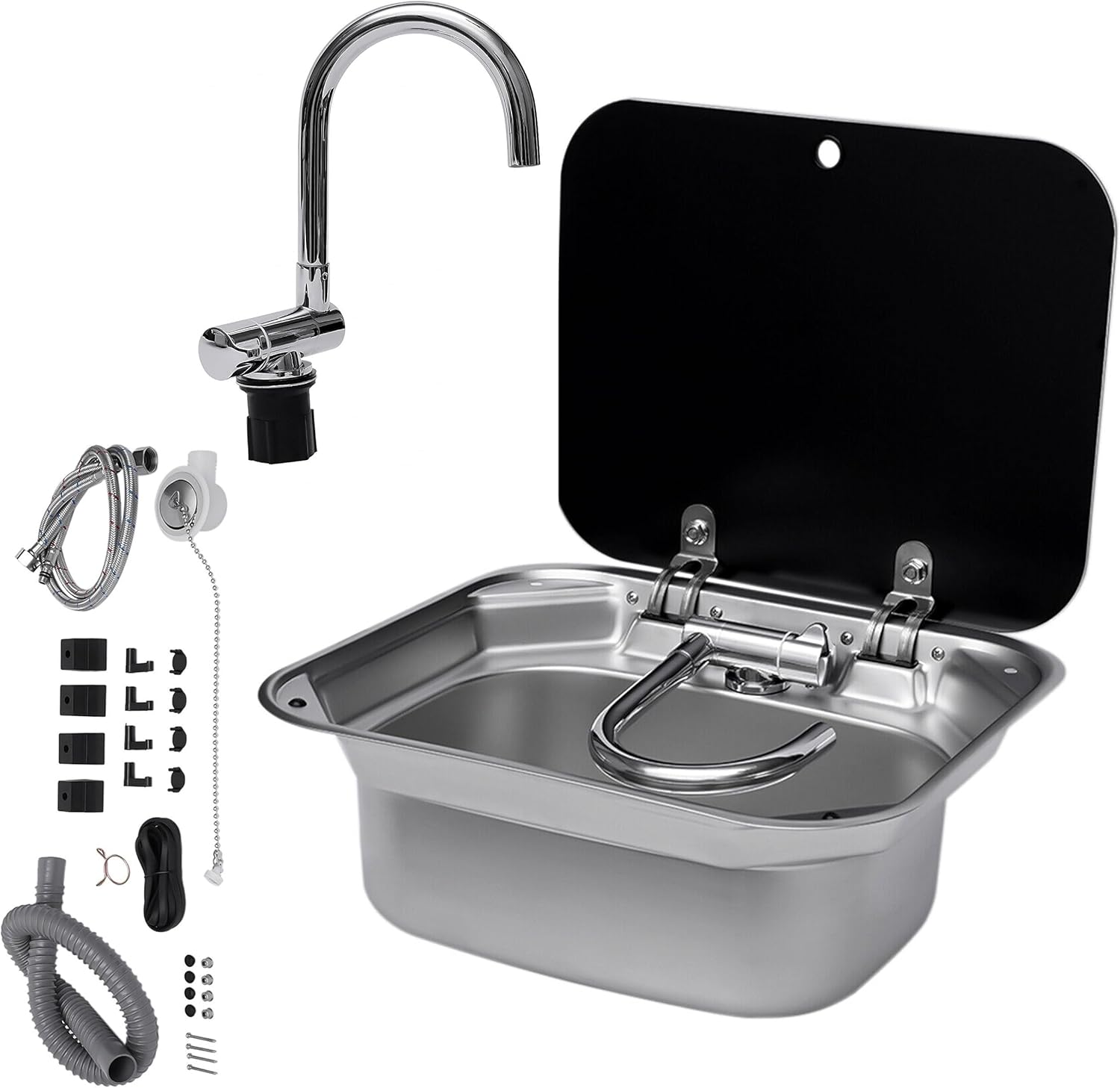 Bokknppo Bokknppo Stainless Steel RV Sink with Folded Faucet,Drop-in ...