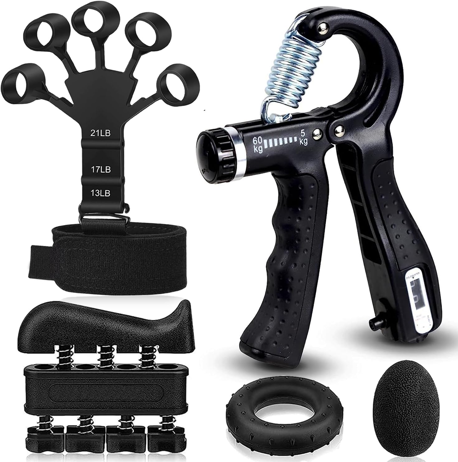 Yoawllty 5Pcs Grip Strength Trainer Kit with Finger Exerciser, Hand ...