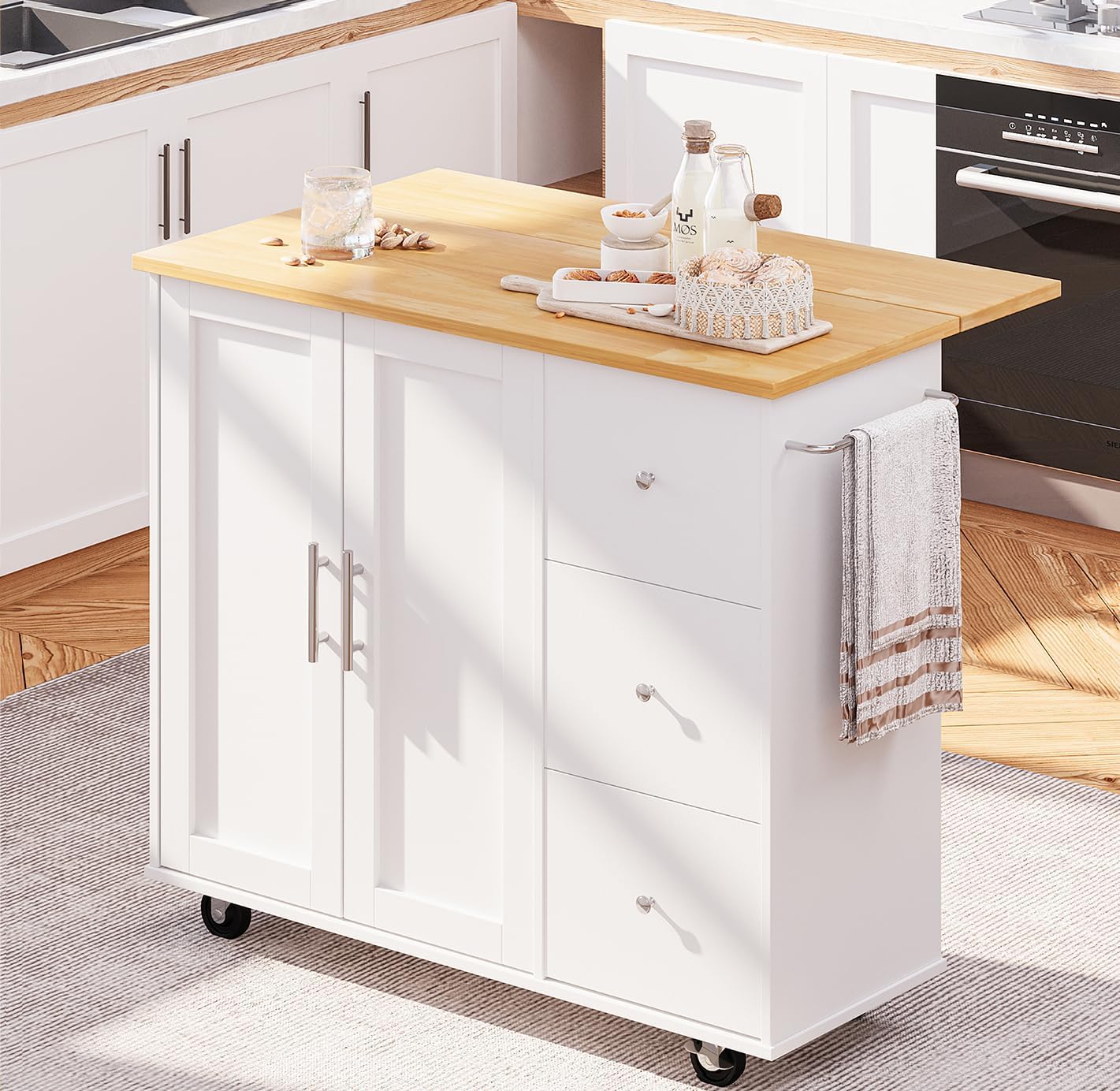 Amazon.com: HOMCOM Kitchen Island with Storage, Rolling Kitchen Cart on ...