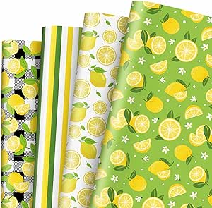 Amazon.com: AnyDesign 12Pcs Lemon Wrapping Paper Yellow Green Lemon ...