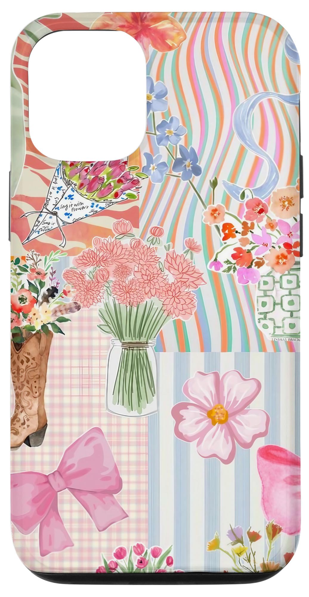 Amazon.com: iPhone 12/12 Pro Coquette Retro Cowgirl Vibrant Floral Ocean Preppy Collage Case ...