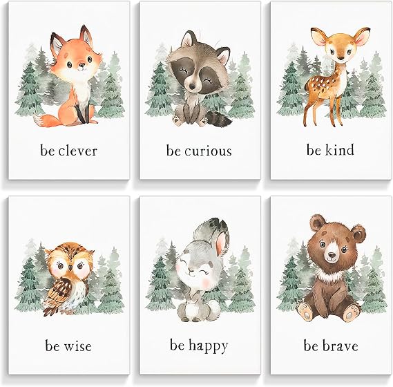 Amazon.com: gooptyinh Woodland Nursery Animal Canvas Wall Art, 6 Piece ...