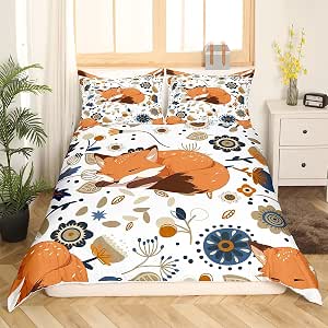 Amazon.com: Cute Fox Bedding Set Autumn Style Leaves Bedding Duvet ...
