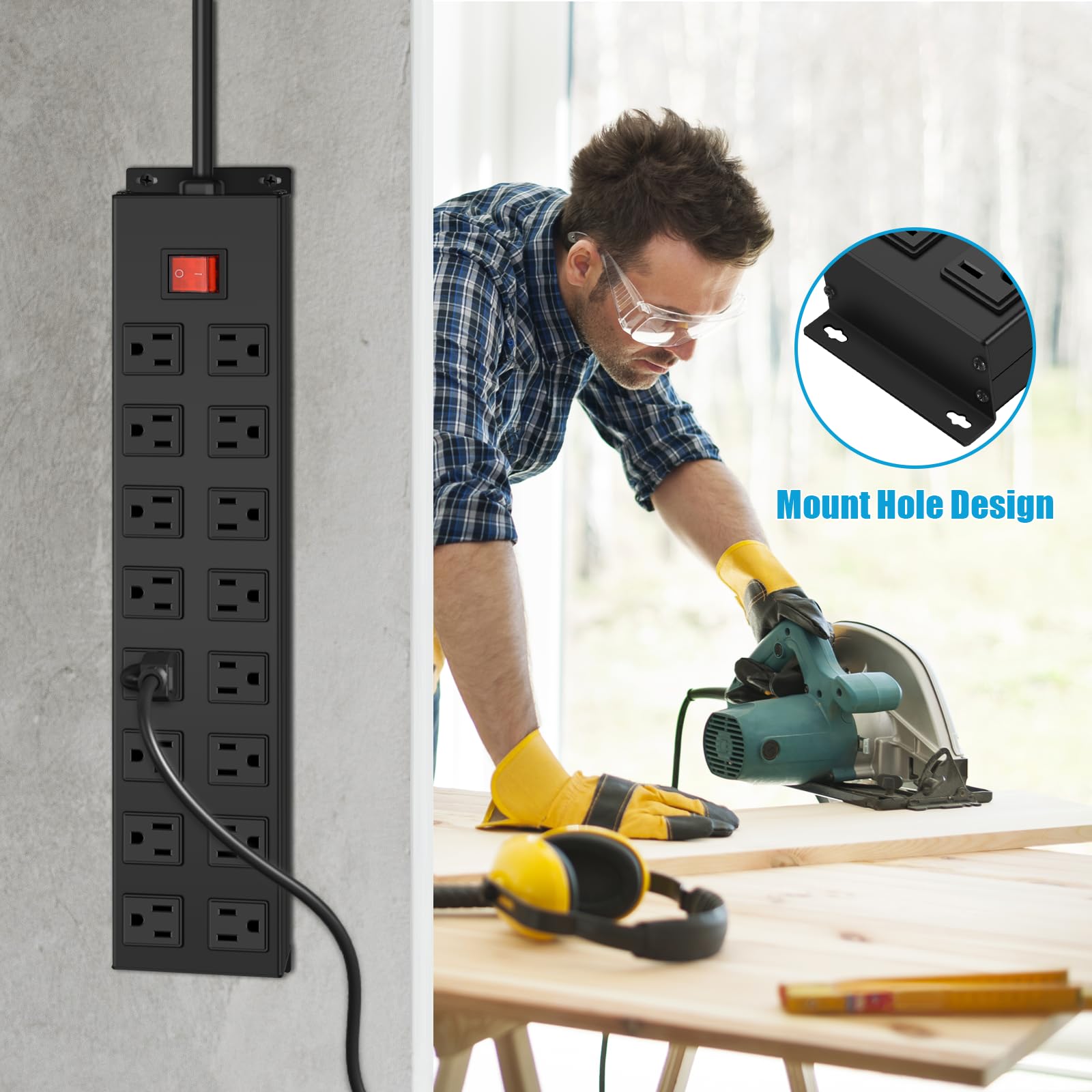 Snapklik.com : HHSOET Metal 16 Outlet Mountable Power Strip, Wall Mount ...