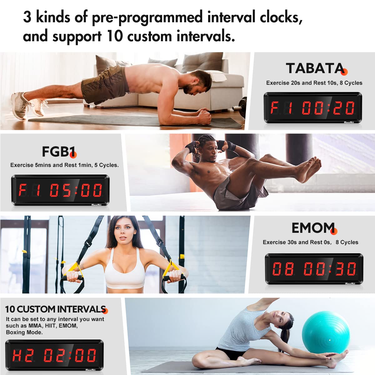 Seesii Led Gym Timer Display Second Ultra Clear Interval Timer With Remote Countdown Up Wall