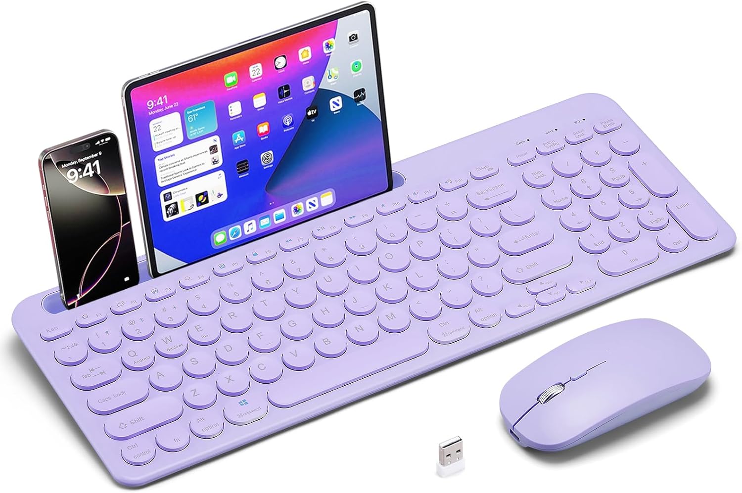 Amazon.com: Wireless Keyboard and Mouse Combo with Phone Tablet Holder ...