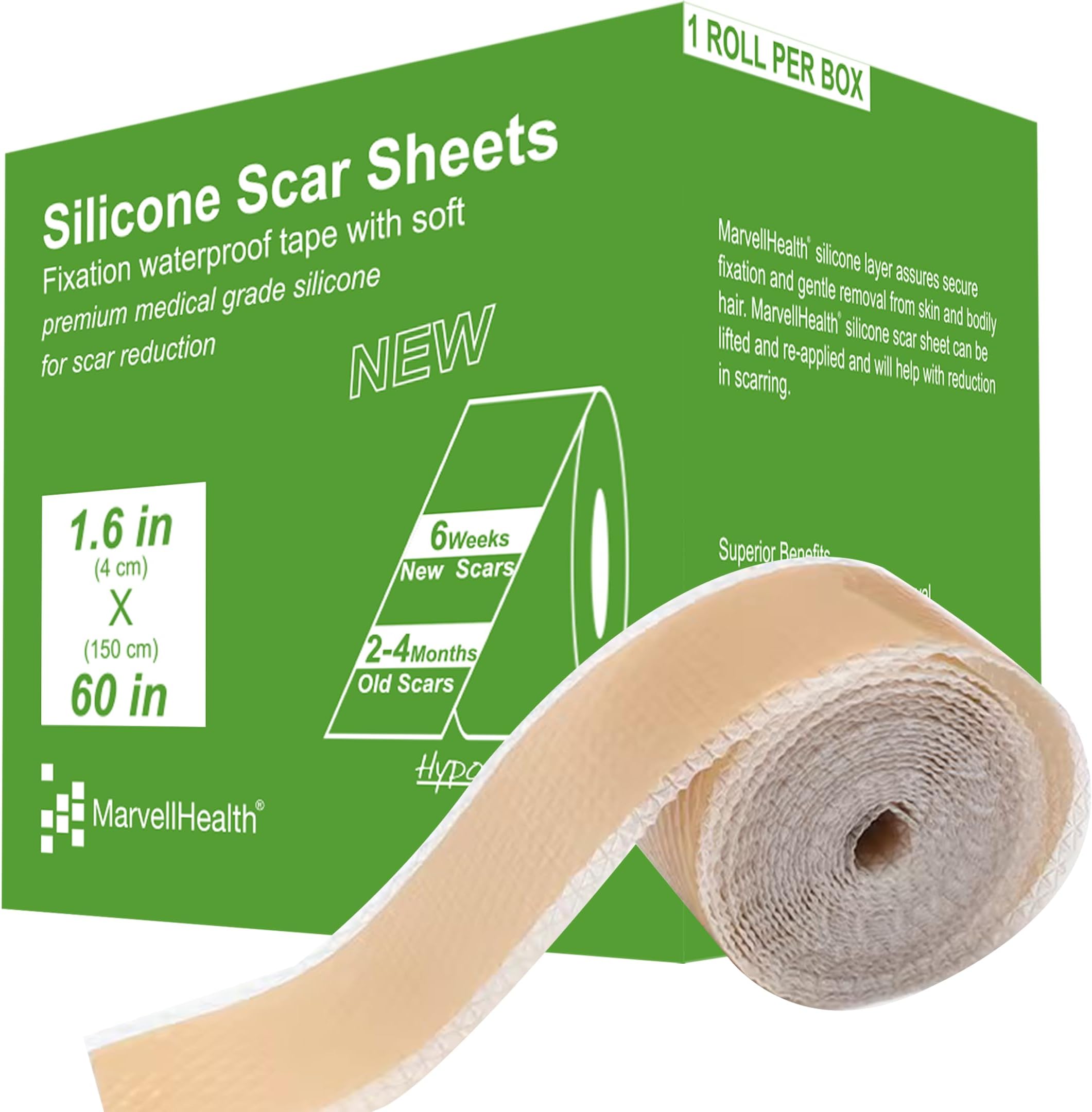 Amazon.com: MarvellHealth Silicone Scar Sheets 1.6”x 60”, Medical Grade ...