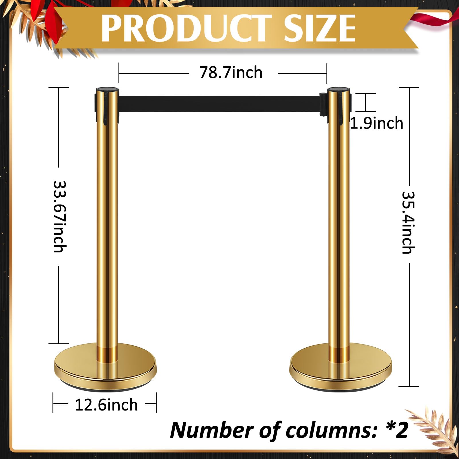 Ferraycle 2 Set Gold Stainless Steel Stanchions with Retractable Belts ...