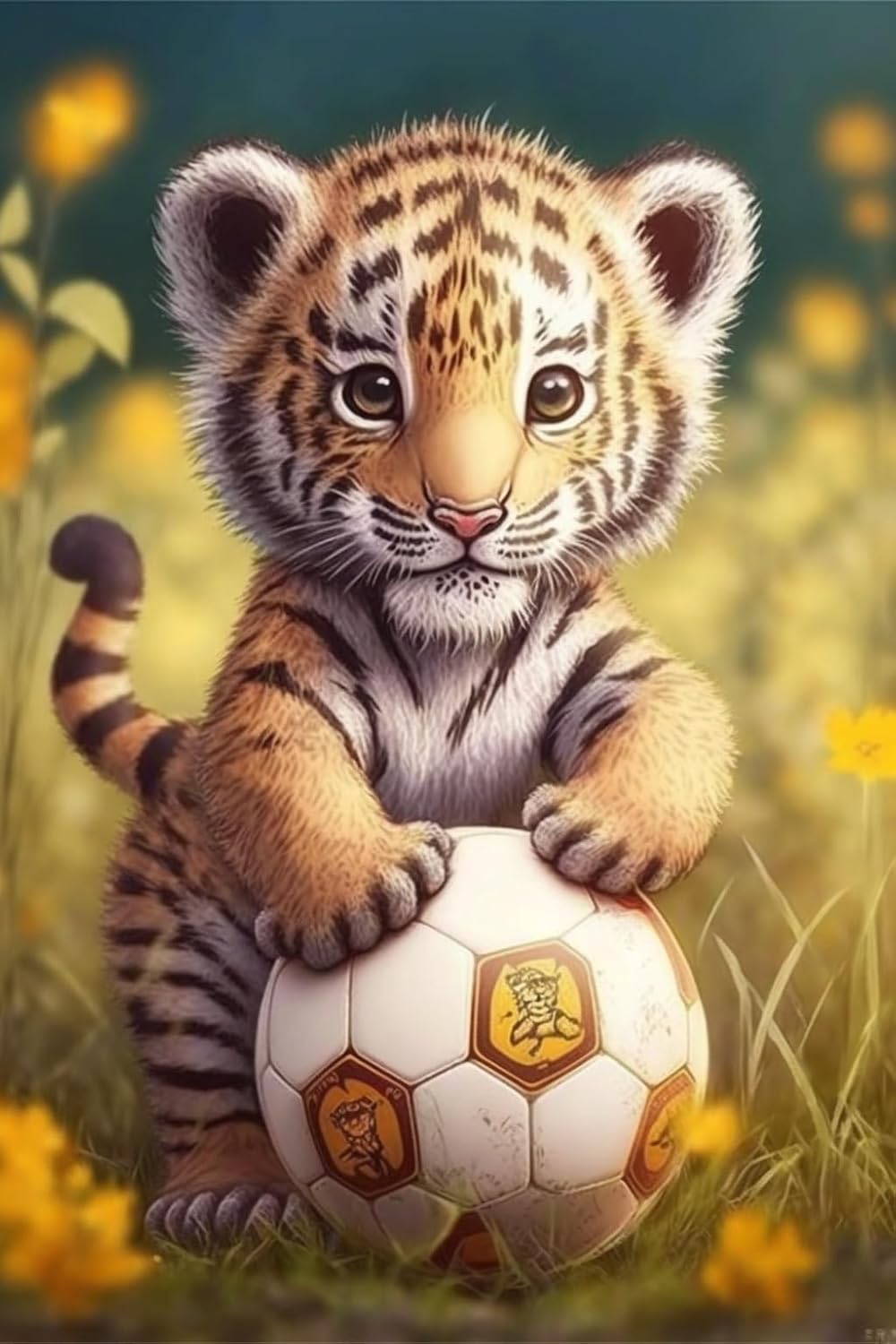 Amazon.com: Diamond Painting by Number Kits Tiger Cub and Soccer for ...